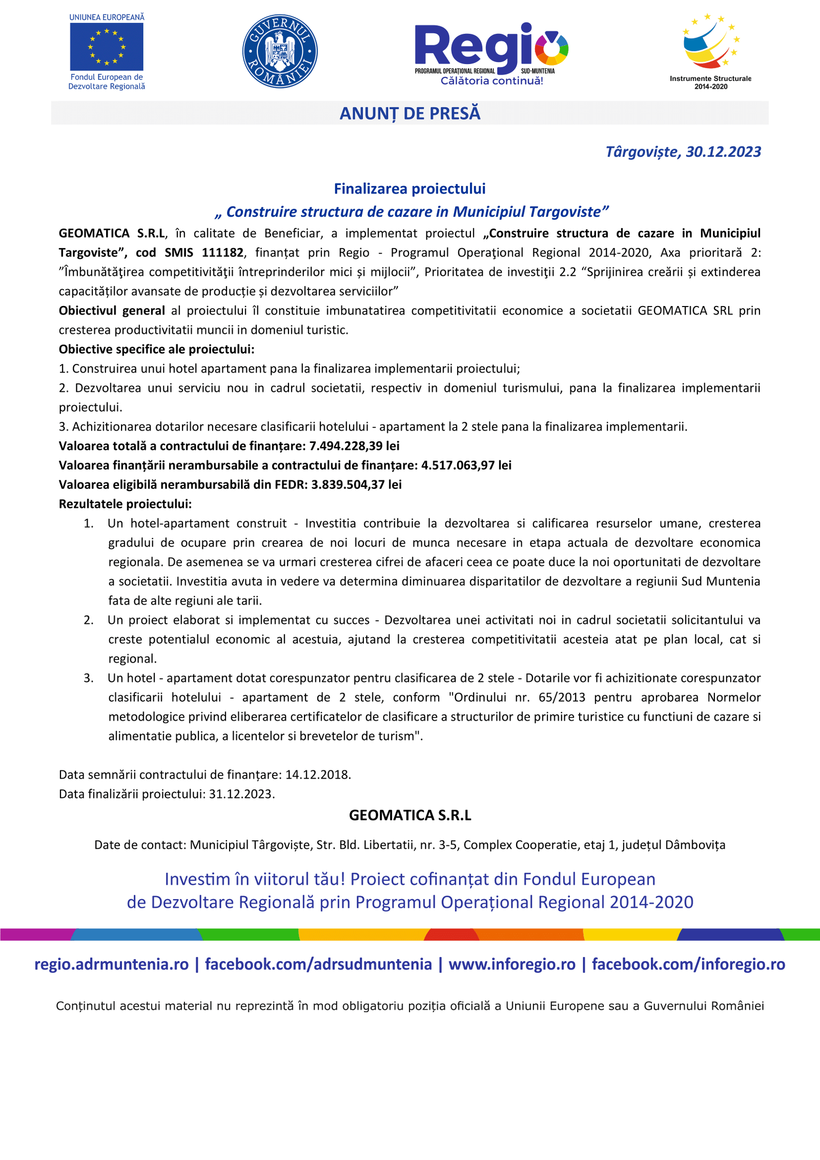 Finalizarea proiectului „Construire structura de cazare in Municipiul ...